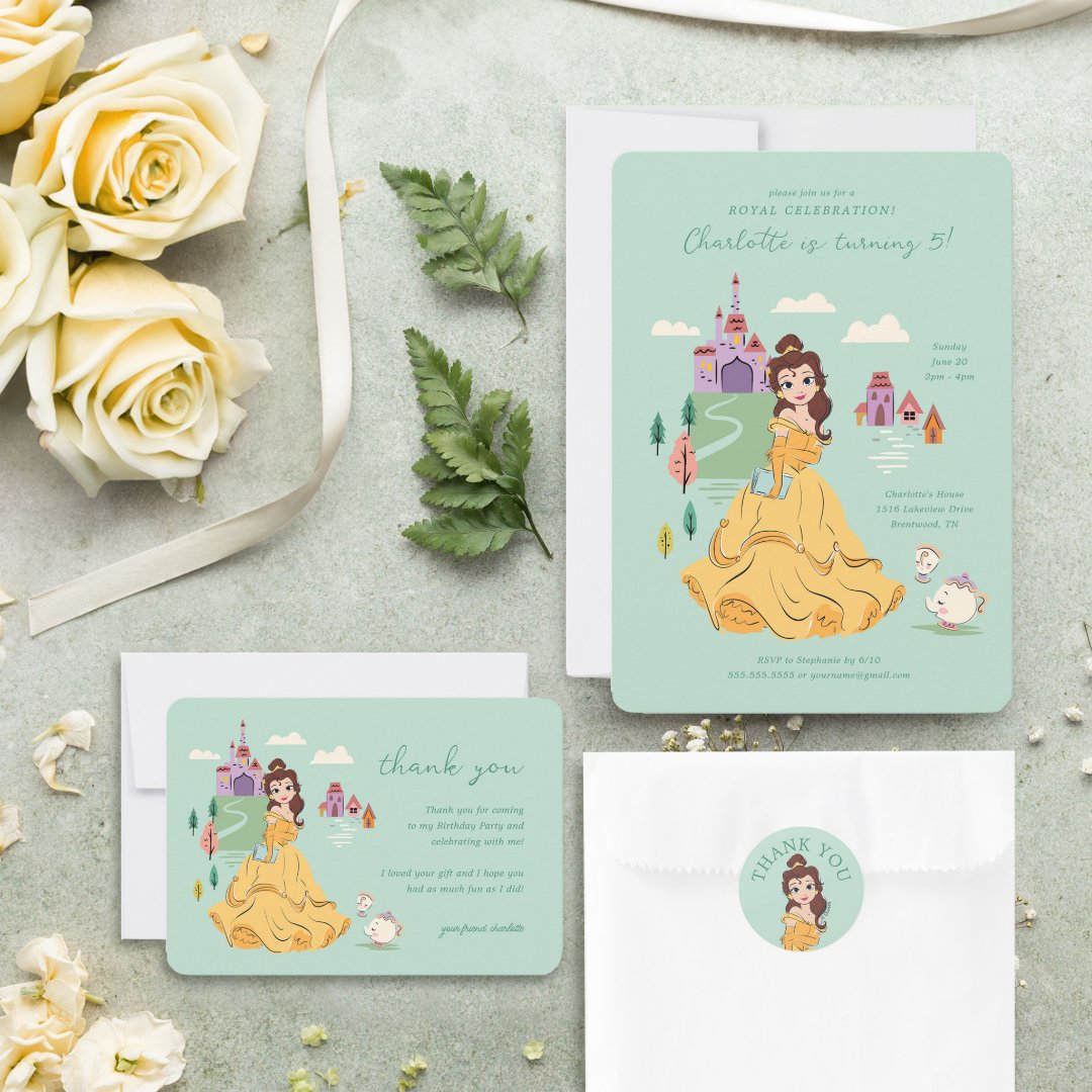 Disney Princess Belle l Girls Birthday Sleepover Invitation | Zazzle