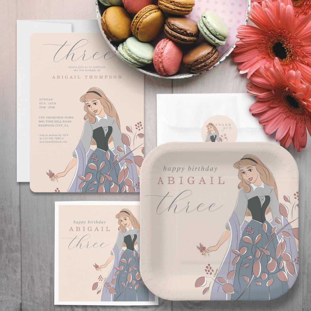 Disney Princess Aurora | Floral Birthday Classic Round Sticker | Zazzle