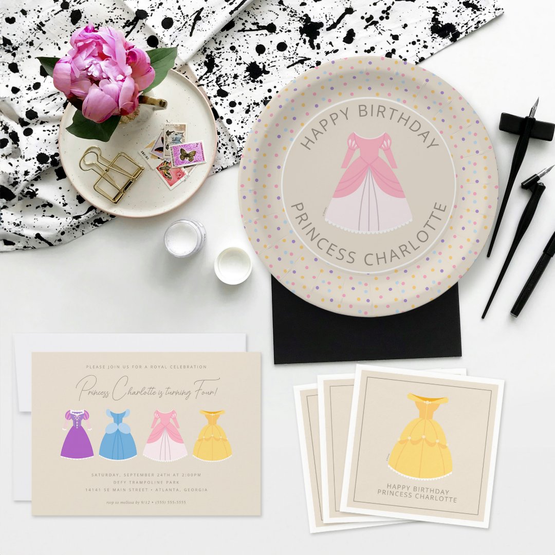 Disney Princess Dresses Girls Birthday Invitation | Zazzle