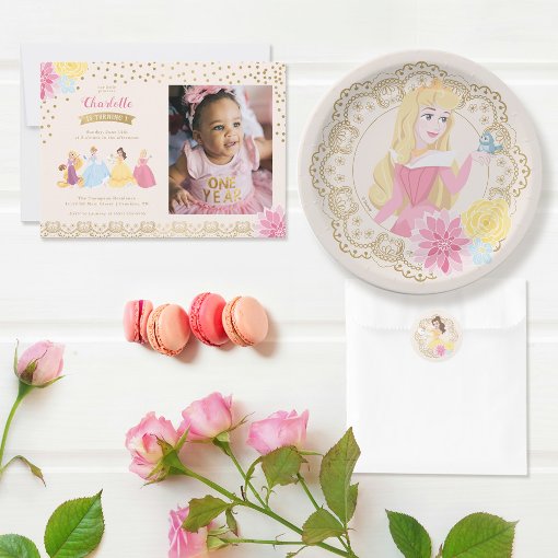 Disney Princess | Floral Gold Confetti - Photo Invitation | Zazzle