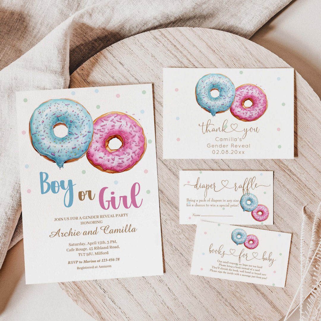 Donut Gender Reveal Boy Or Girl Party Invitation | Zazzle