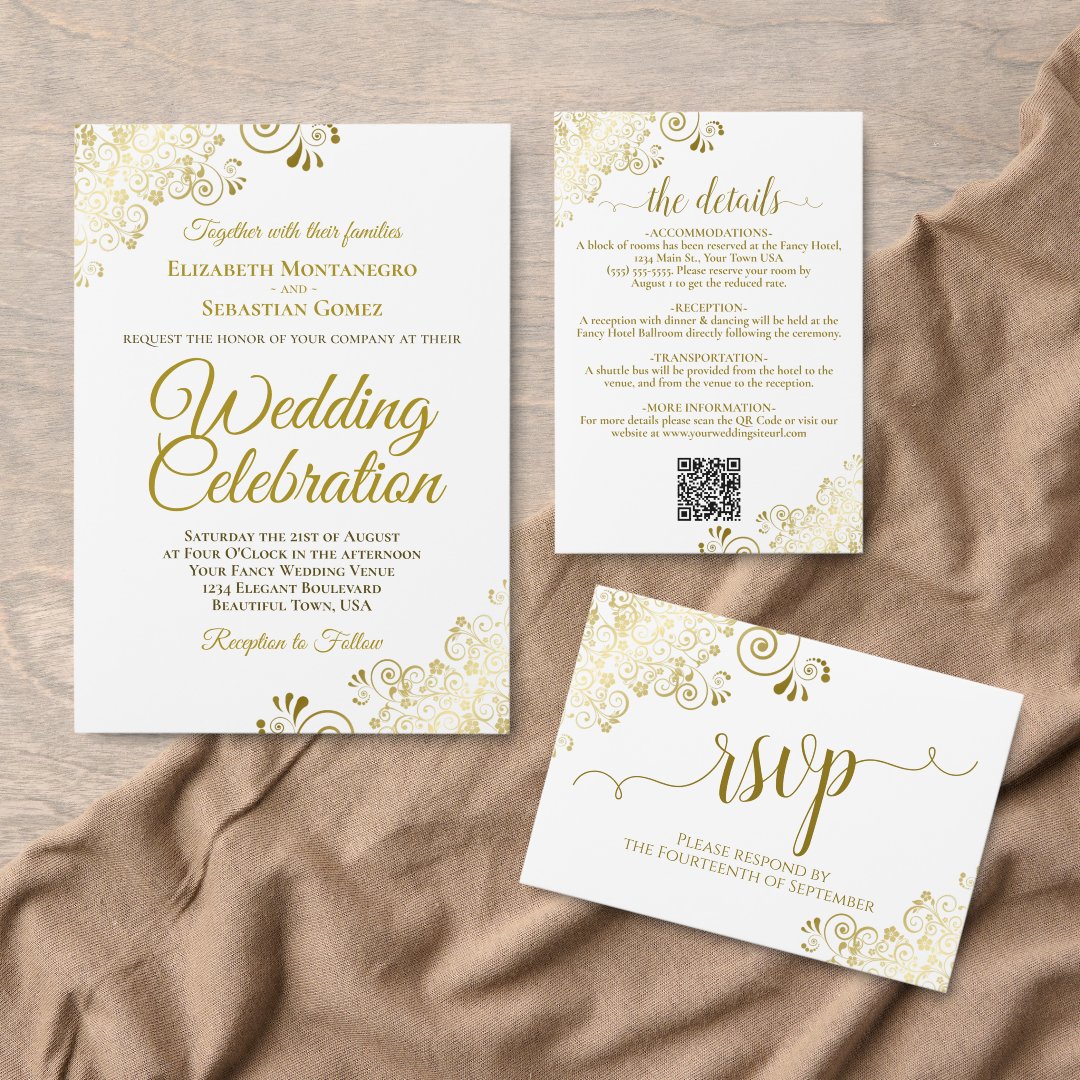 Elegant Gold & White Modern Catholic Wedding Invitation | Zazzle