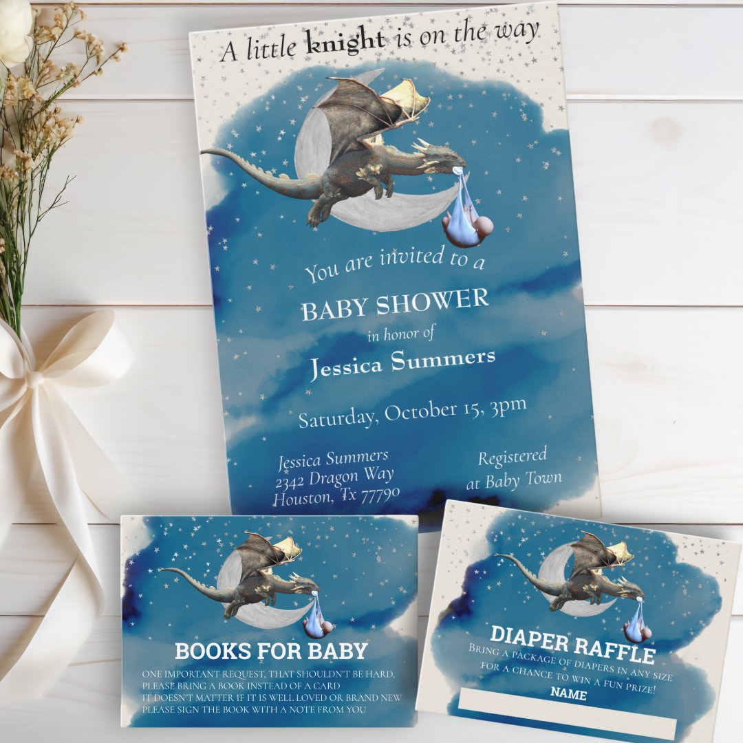 Diaper Raffle Little Knight Dragon Silver Star Enclosure Card | Zazzle