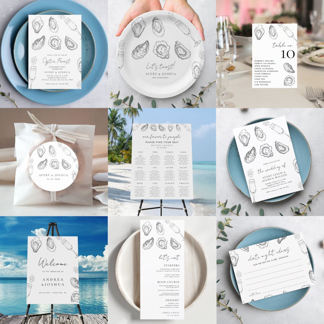 Drawn Oysters Seating Chart Names Wedding Sign Table Number | Zazzle