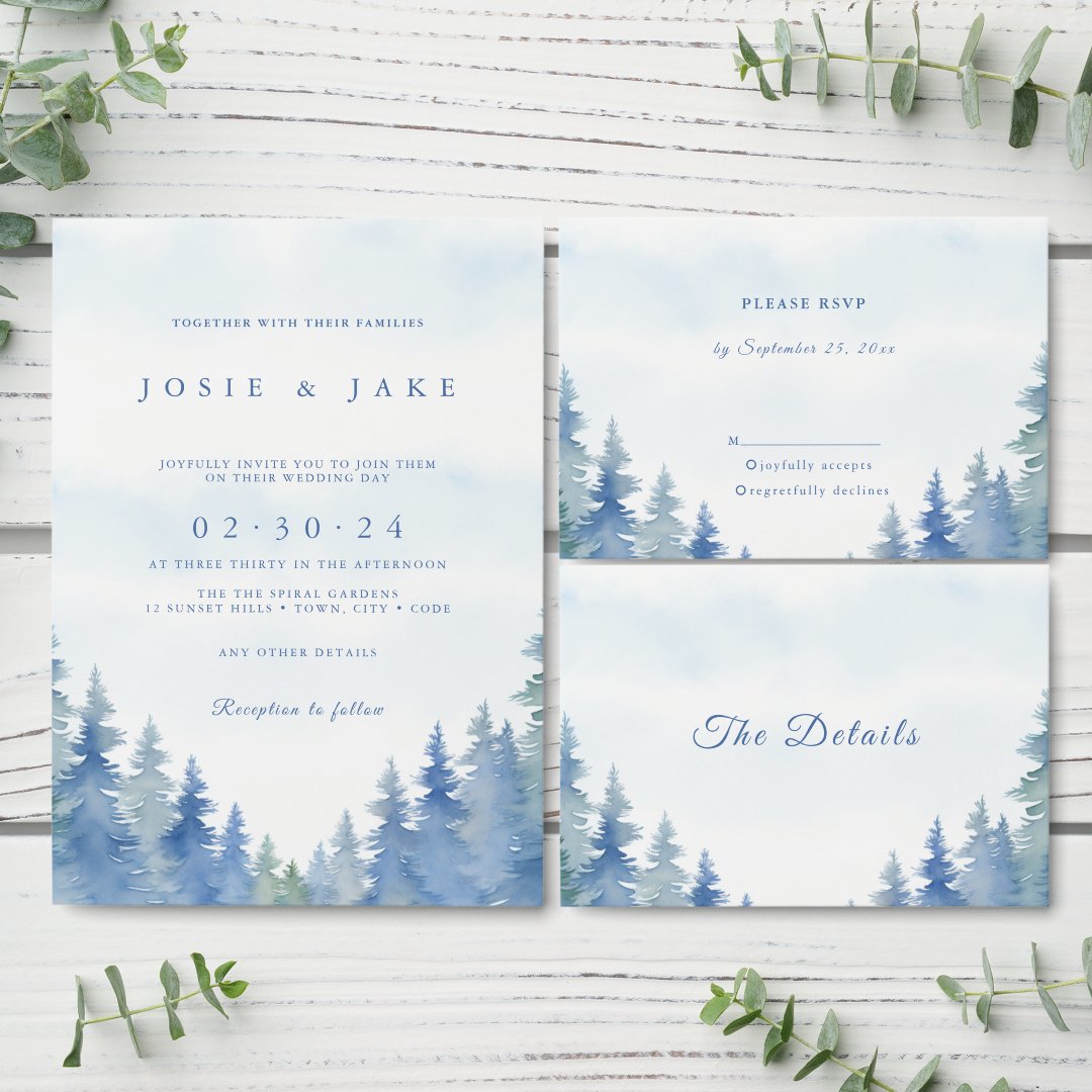 Pretty winter pine trees wedding seating chart invitation | Zazzle