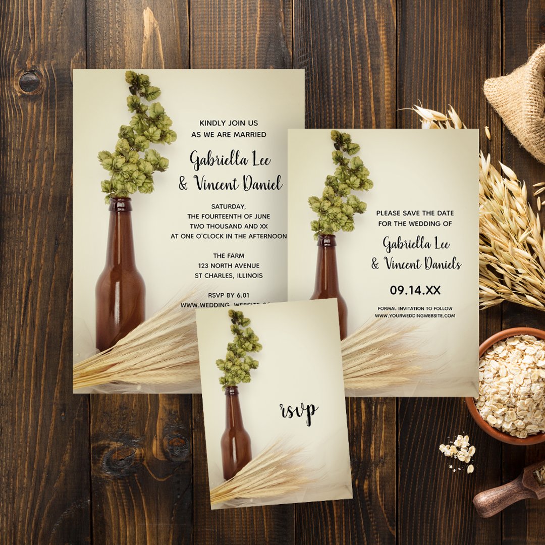 Dried Hops and Wheat Brewery Wedding Invitation | Zazzle