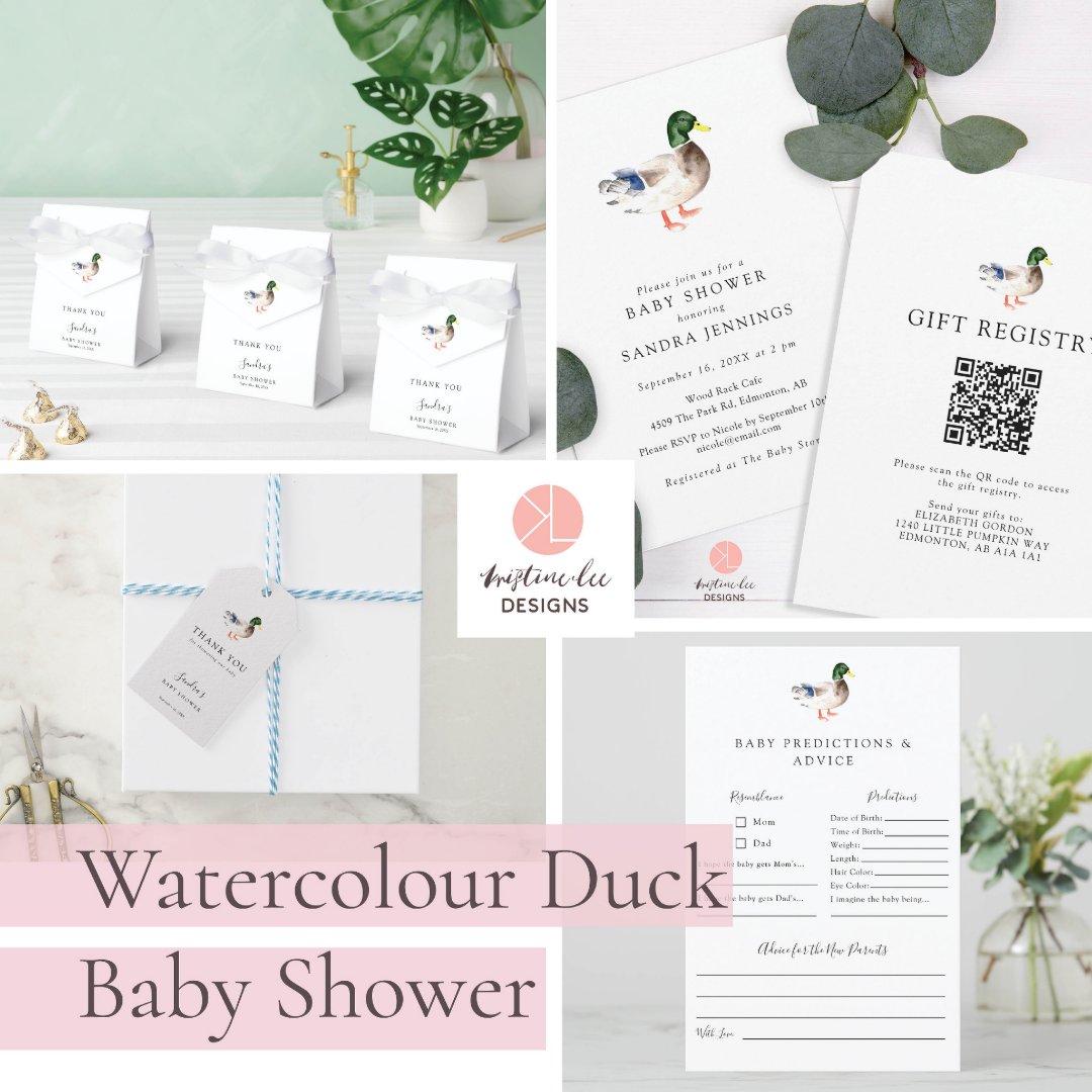 Elegant Duck Baby Shower Gift Registry QR Code Enclosure Card | Zazzle