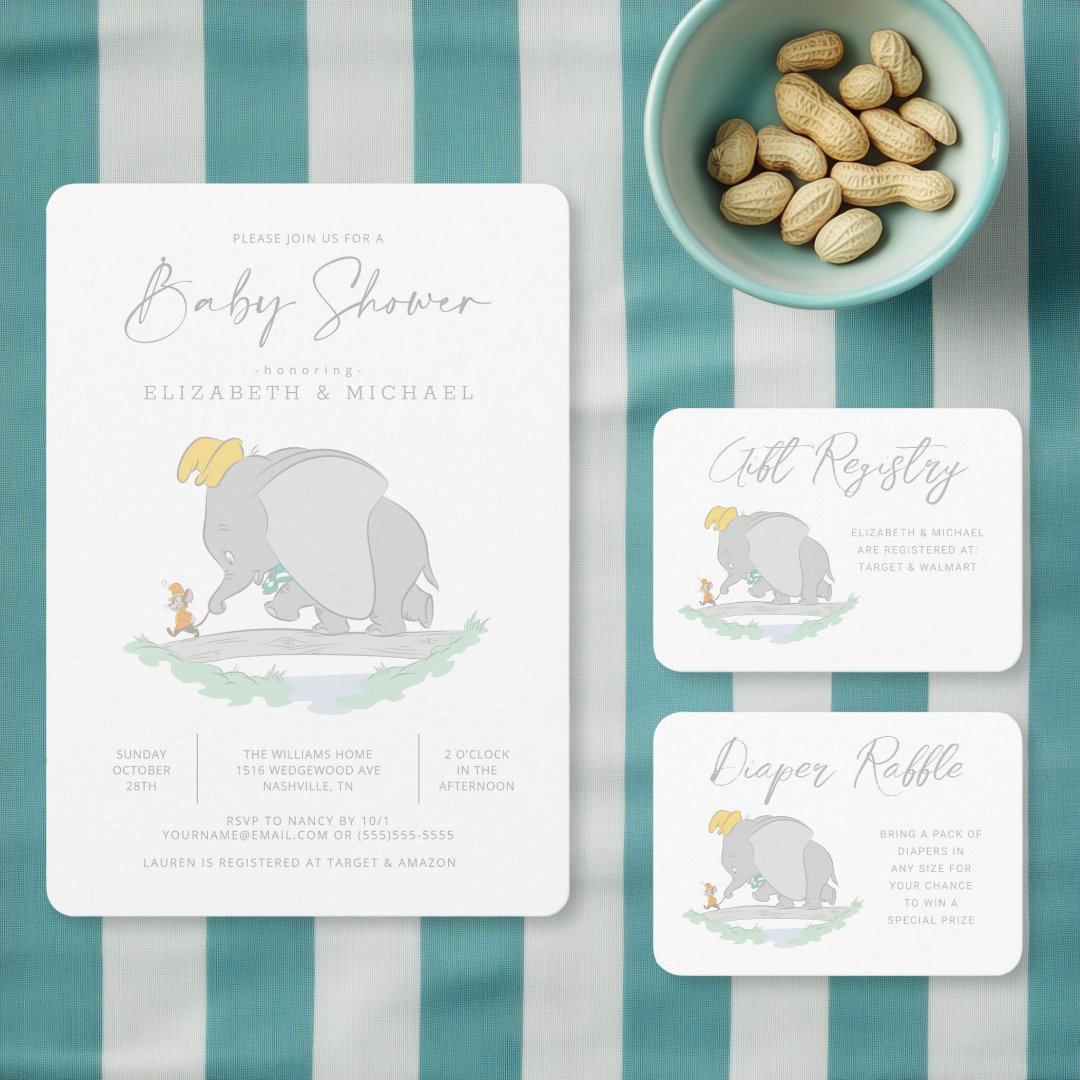 Dumbo & Timothy Q. Mouse Baby Shower Invitation | Zazzle