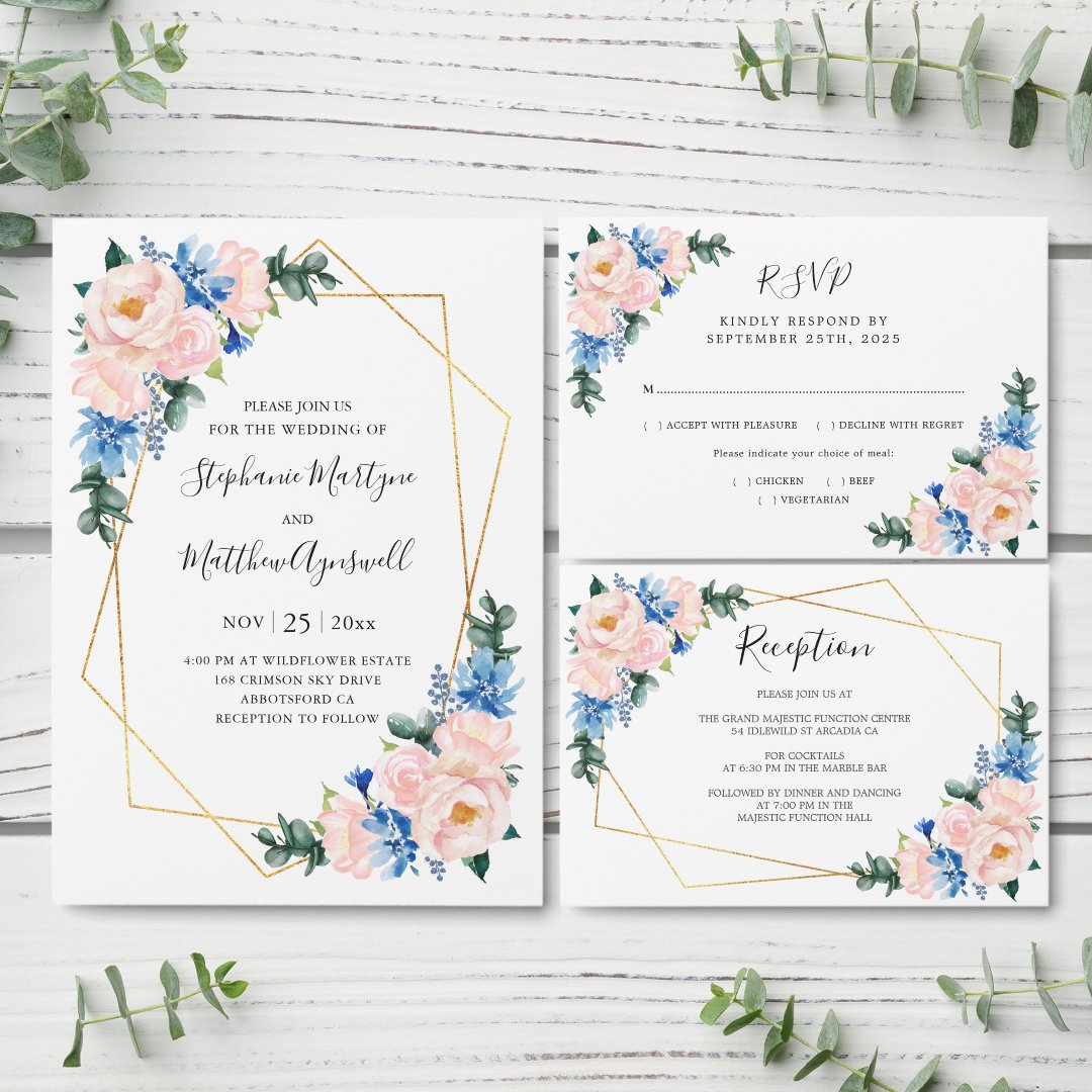 Geometric Dusty Blue Blush Pink Floral Wedding Program | Zazzle