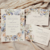 Dusty Blue Cream Floral Wedding Invitation | Zazzle
