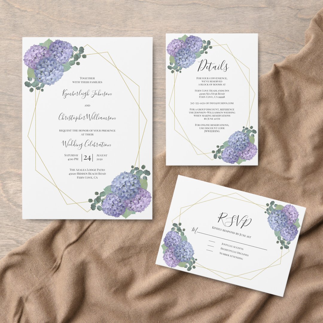 Dusty Blue Watercolor Floral Geometric Wedding Invitation | Zazzle
