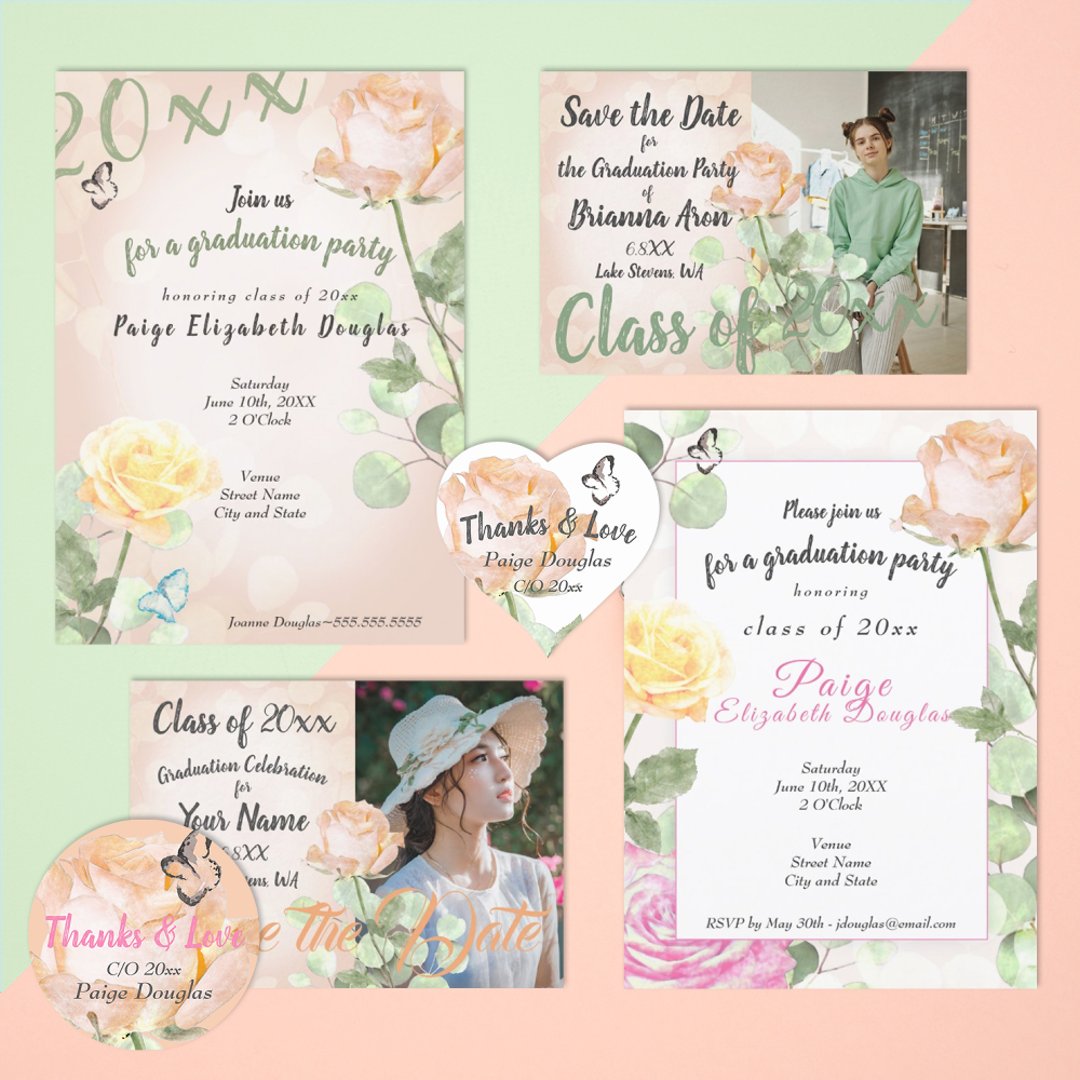 Dusty Peach Vintage Botanical Graduation Party Invitation | Zazzle
