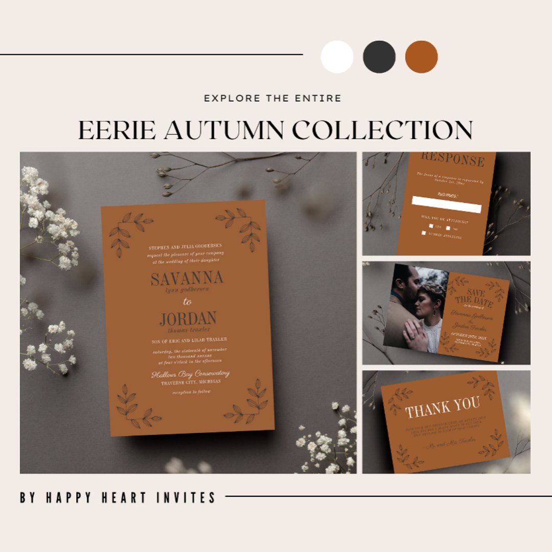 Eerie Autumn Halloween Terracotta Black Wedding Invitation | Zazzle