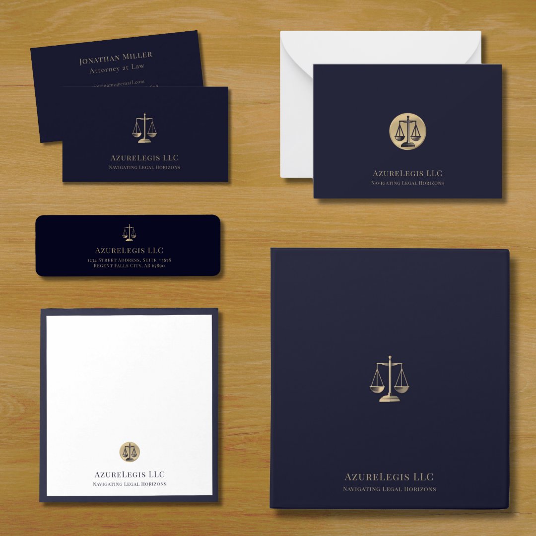 Professional Navy Gold Justice Scale Business Card | Zazzle