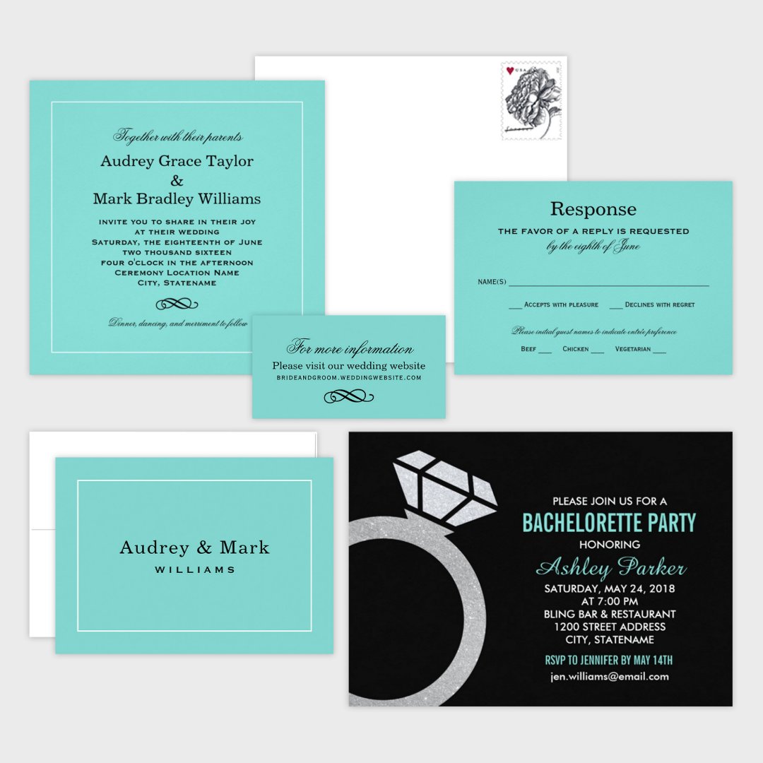 Elegant Aqua Blue Wedding Invitation | Zazzle