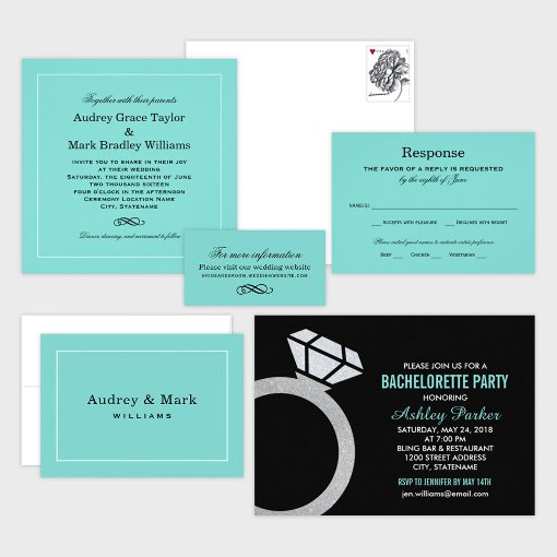 Elegant Aqua Blue Wedding Invitation | Zazzle