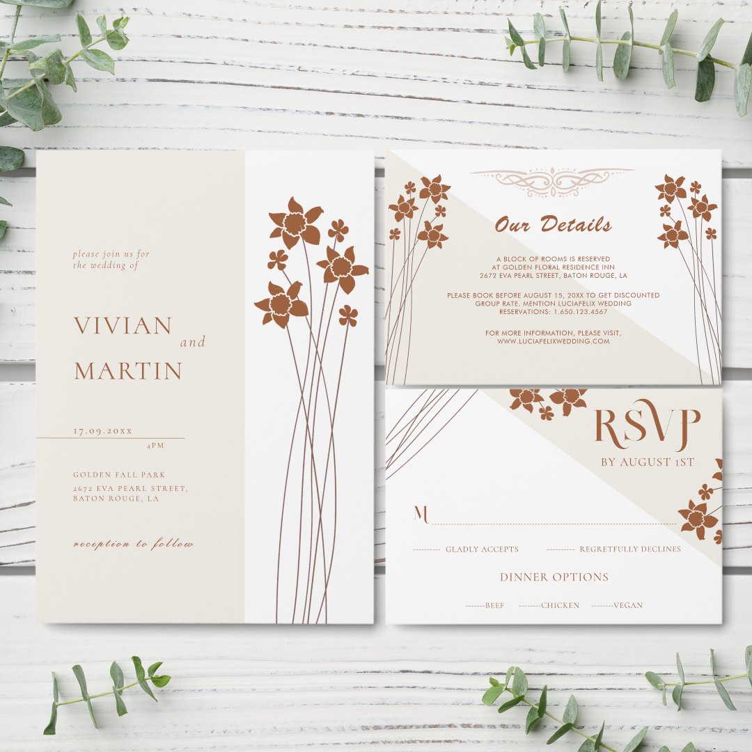 Elegant Autumn Two Color Side Floral Invitation | Zazzle