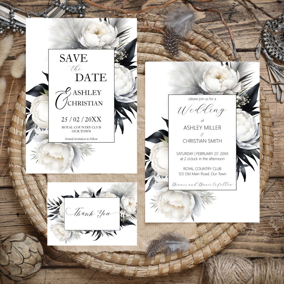 Elegant Black and white boho wedding Envelope | Zazzle