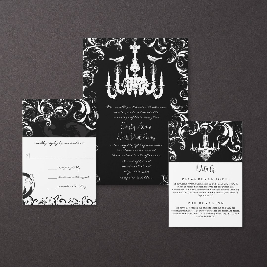 Black Damask Wedding Invitations | Zazzle