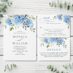 Elegant Blue Hydrangea Eucalyptus Wedding Water Bottle Label | Zazzle