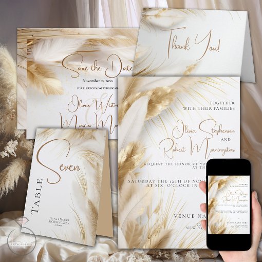 Rustic Elegant Bohemian Floral Gold Pampas Table Number | Zazzle