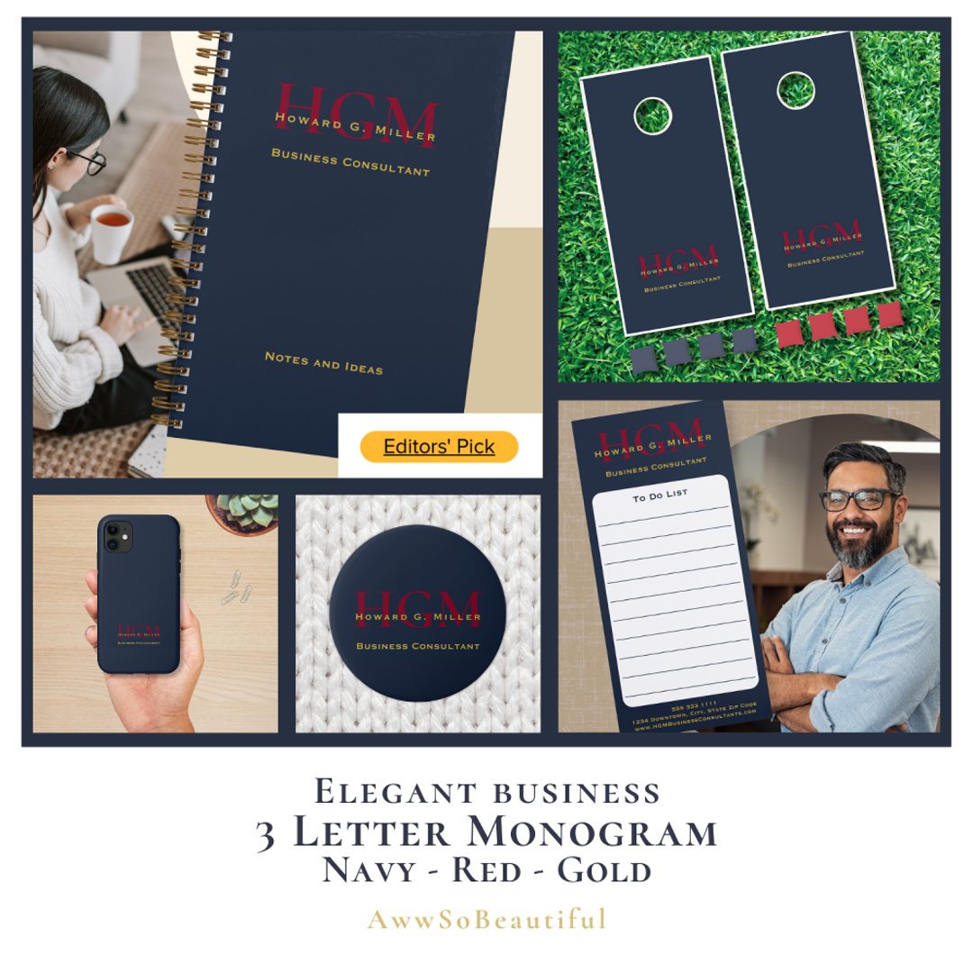 Elegant Business Monogram Logo Navy Burgundy Gold Notebook | Zazzle