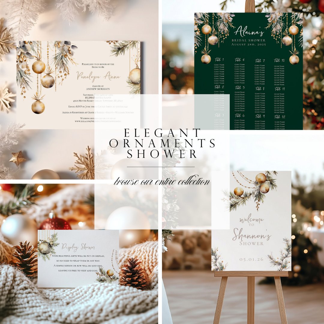 Christmas Bridal Shower – Dark Green & Elegant Invitation | Zazzle