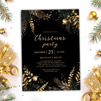 Elegant Holiday Greenery QR Code Christmas Party I Invitation | Zazzle