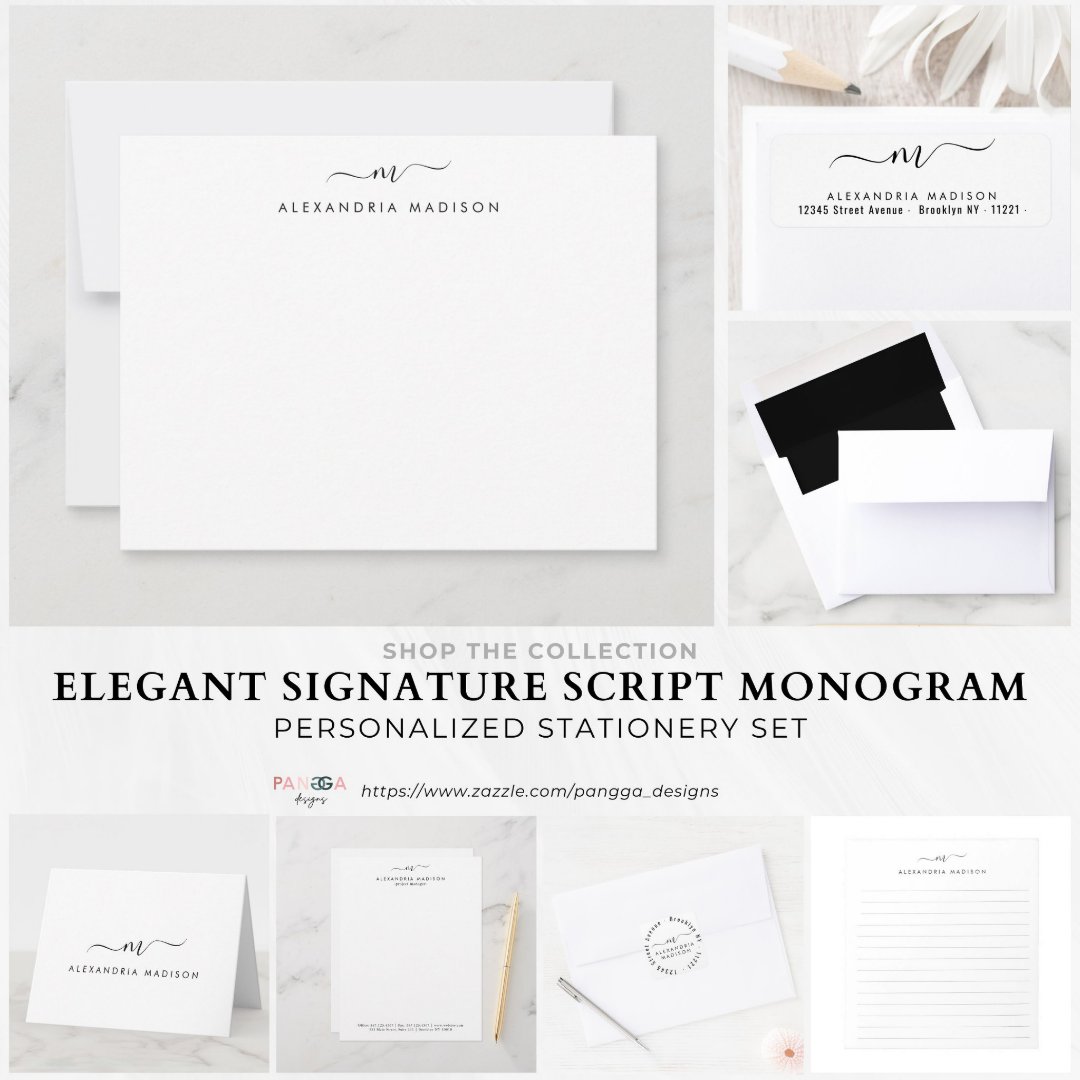 Elegant Script Monogram Modern Swash Stationery Note Card | Zazzle