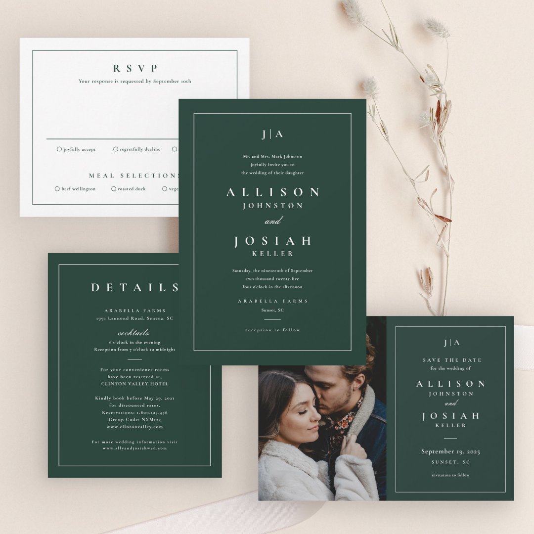Classic Green Wedding Invitation | Zazzle