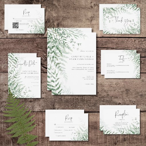 Elegant Delicate Greenery Ferns Wedding Invitation | Zazzle