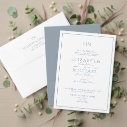 QR Code Dusty Blue Classic Script Monogram Wedding Invitation | Zazzle