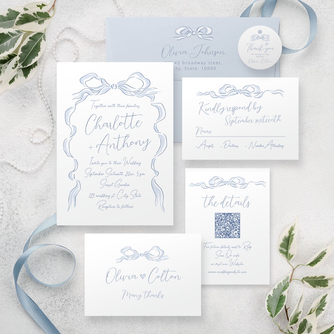 Elegant Blue Hand Drawn Bow Wedding Seating Chart Foam Board | Zazzle