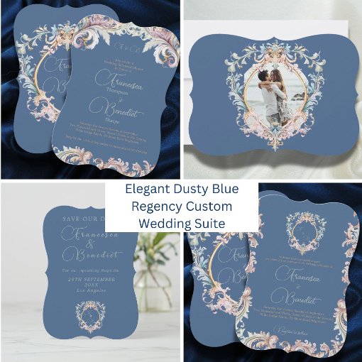Wedding Regency Elegant Dusty Blue Invitation | Zazzle