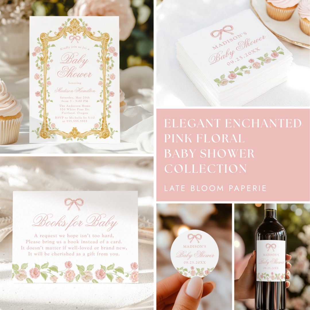 Elegant Enchanted Pink Floral Baby Shower Napkins | Zazzle