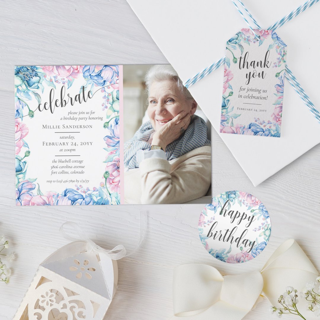 Watercolor Floral Elegant Farmhouse Happy Birthday Classic Round ...
