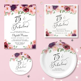 Elegant Floral 75th Birthday Party Foam Board | Zazzle