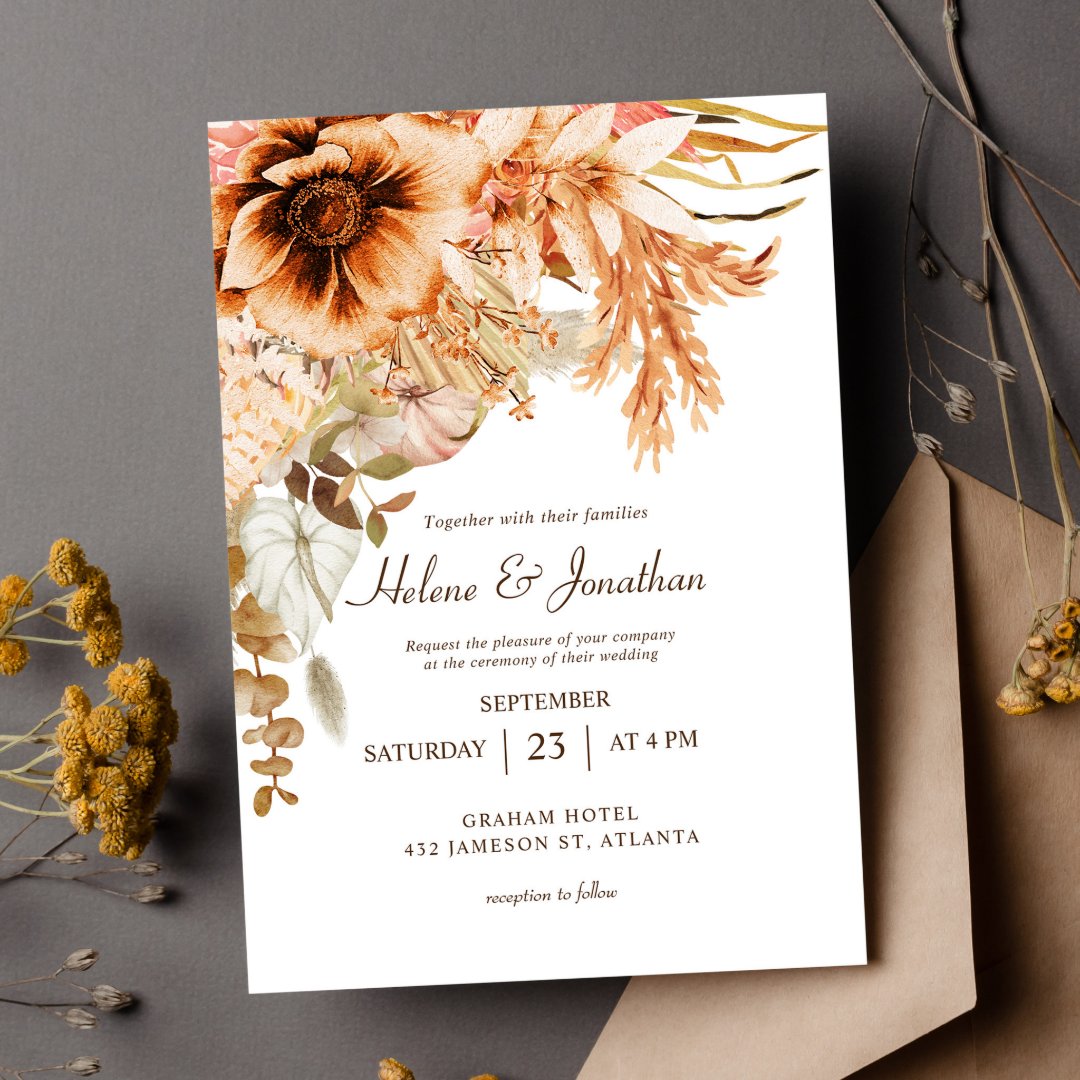 Terracotta Floral Elegant Rustic Fall Wedding Invitation | Zazzle