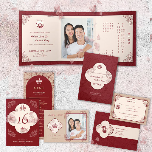 Elegant Floral Chinese Wedding Table Menu Card | Zazzle