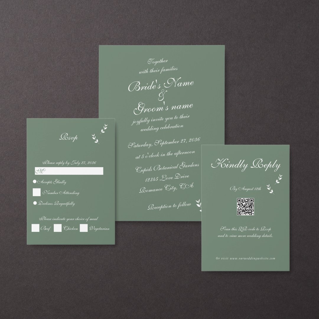 Elegant Formal Sage Olive Green Script Wedding Invitation | Zazzle