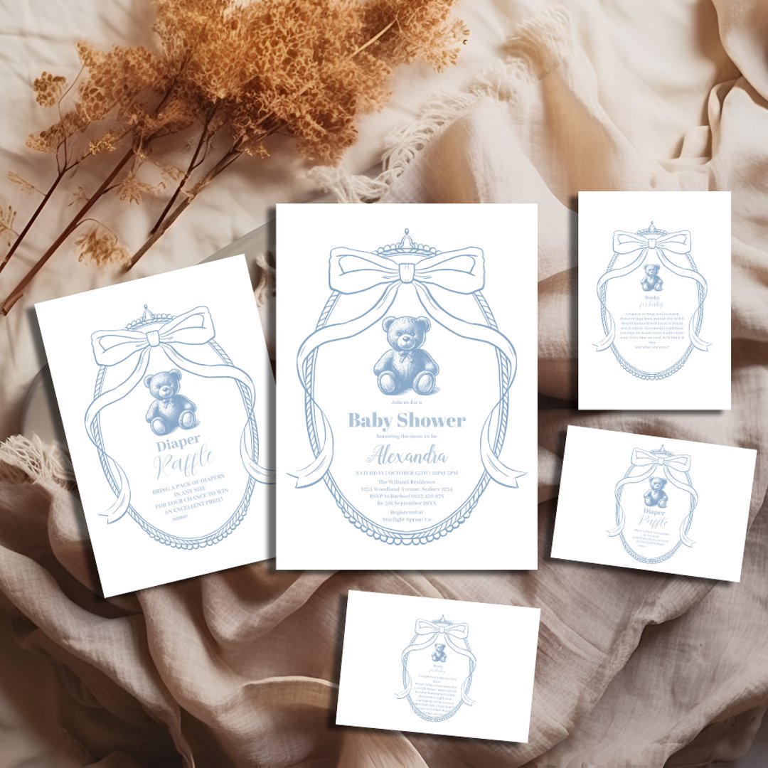 Elegant French Teddy Bear Baby Shower Invitation | Zazzle