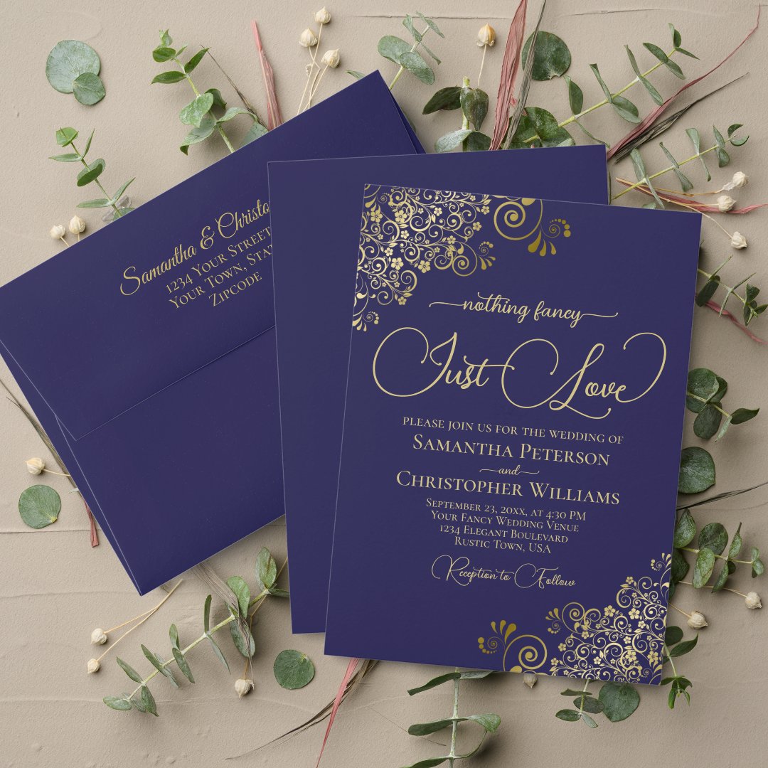 Classic Elegance Gold on Navy Blue Formal Wedding Foil Invitation | Zazzle