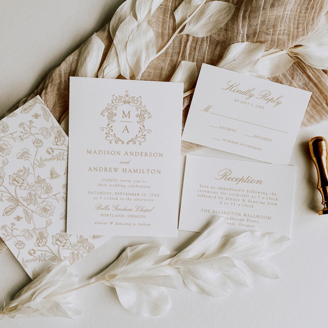 Elegant Gold Chinoiserie Crest Monogram Wedding Guest Book | Zazzle