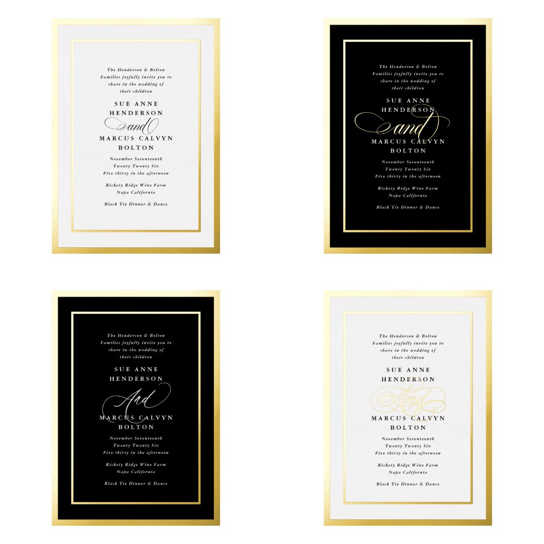 Elegant Formal Calligraphy Gold Frame Wedding Foil Invitation | Zazzle