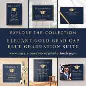 Elegant Gold Grad Cap Blue Graduation Thank You Card | Zazzle