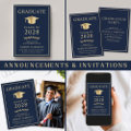 Elegant College Blue Gold Graduation Party Invitation | Zazzle