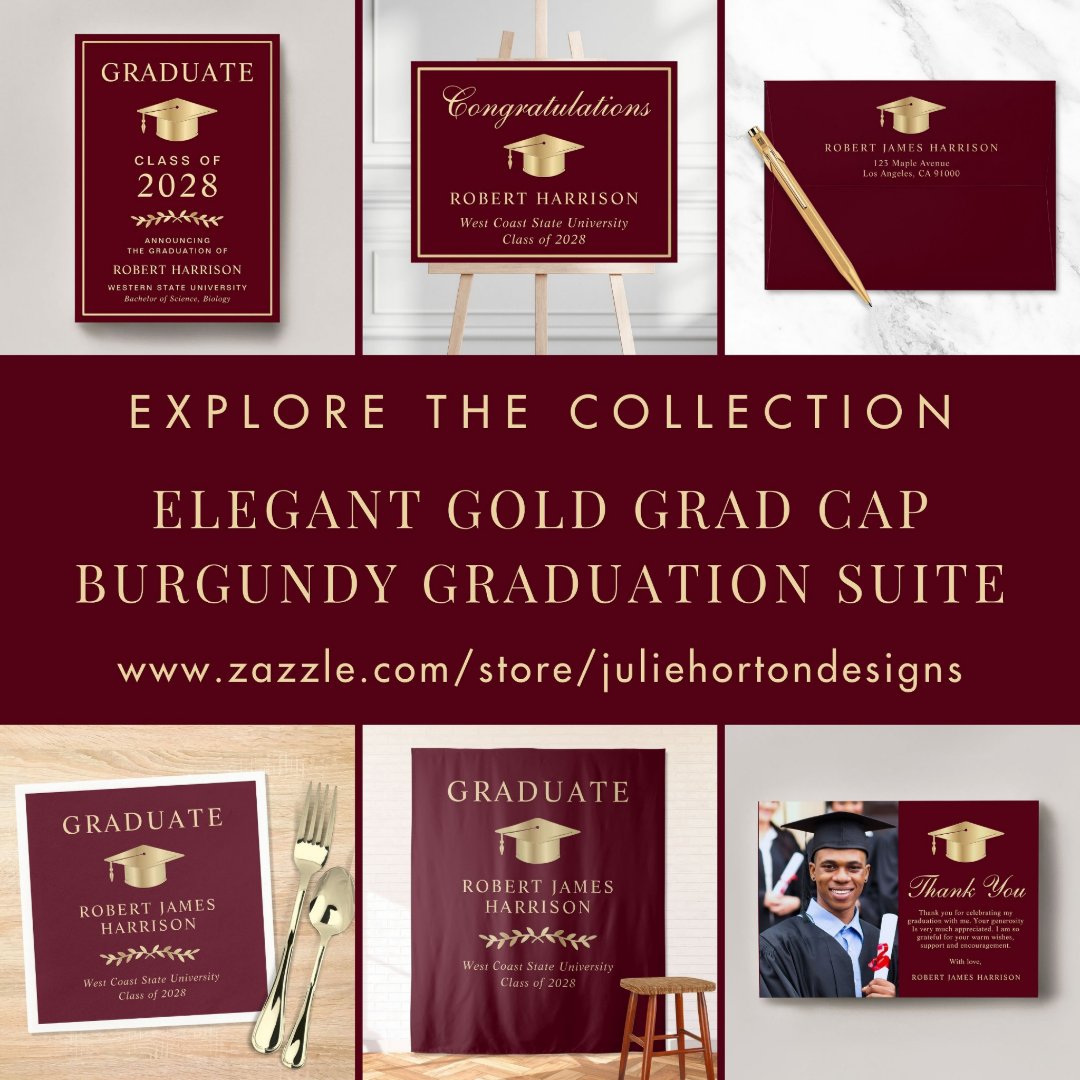 Elegant Burgundy Gold College Graduation Party Invitation | Zazzle