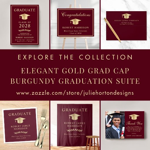 Elegant Burgundy Gold College Graduation Party Invitation | Zazzle