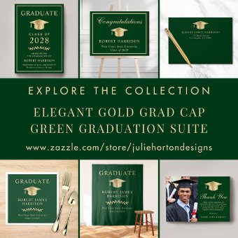 Elegant College Green Gold Graduation Announcement | Zazzle