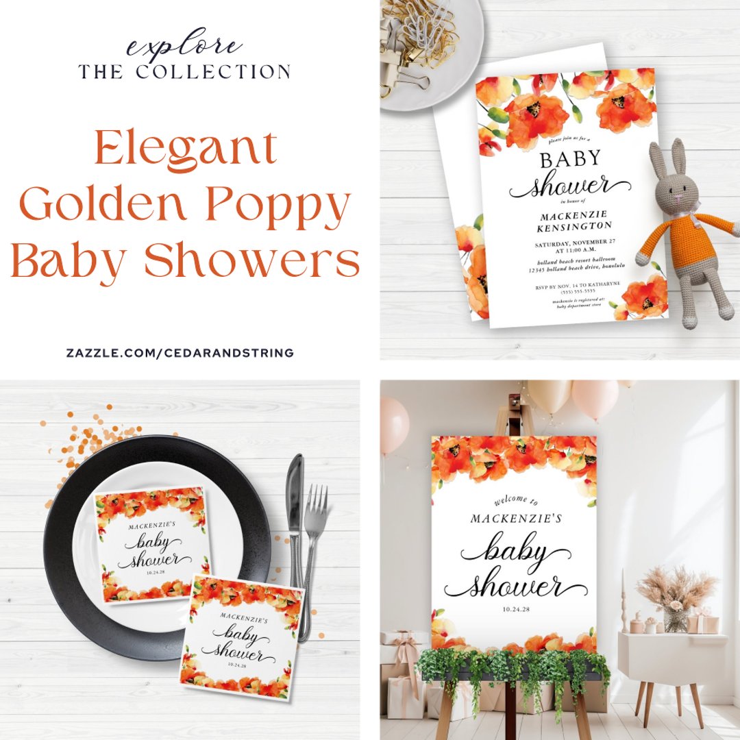 Summer Golden Poppy Baby Shower Invitation | Zazzle